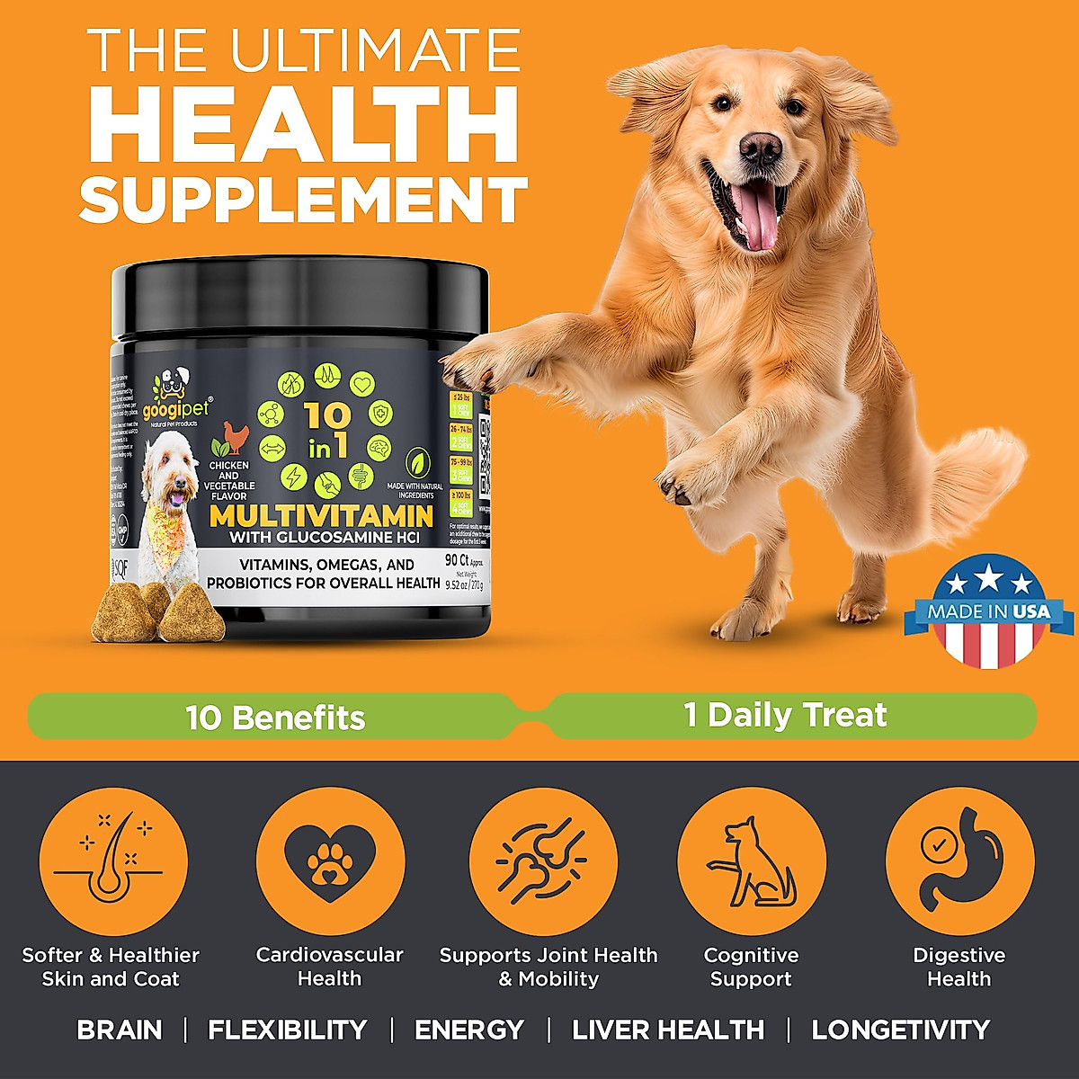Googipet Multivitamin 2 Pack Bundle - 1 90 Count Chicken & Vegetable Flavor + 1 90 Count Peanut Butter & Pumpkin Flavor