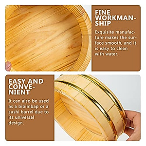 UPKOCH Sushi Box Wooden Sushi Rice Bowl Hangiri Mixing Bowl Japanese Rice Bucket Hangiri Sushi Oke Rice Mixing Tub for Home Kitchen Wood Color 24X24X6.5CM Sushi Rice Bowl