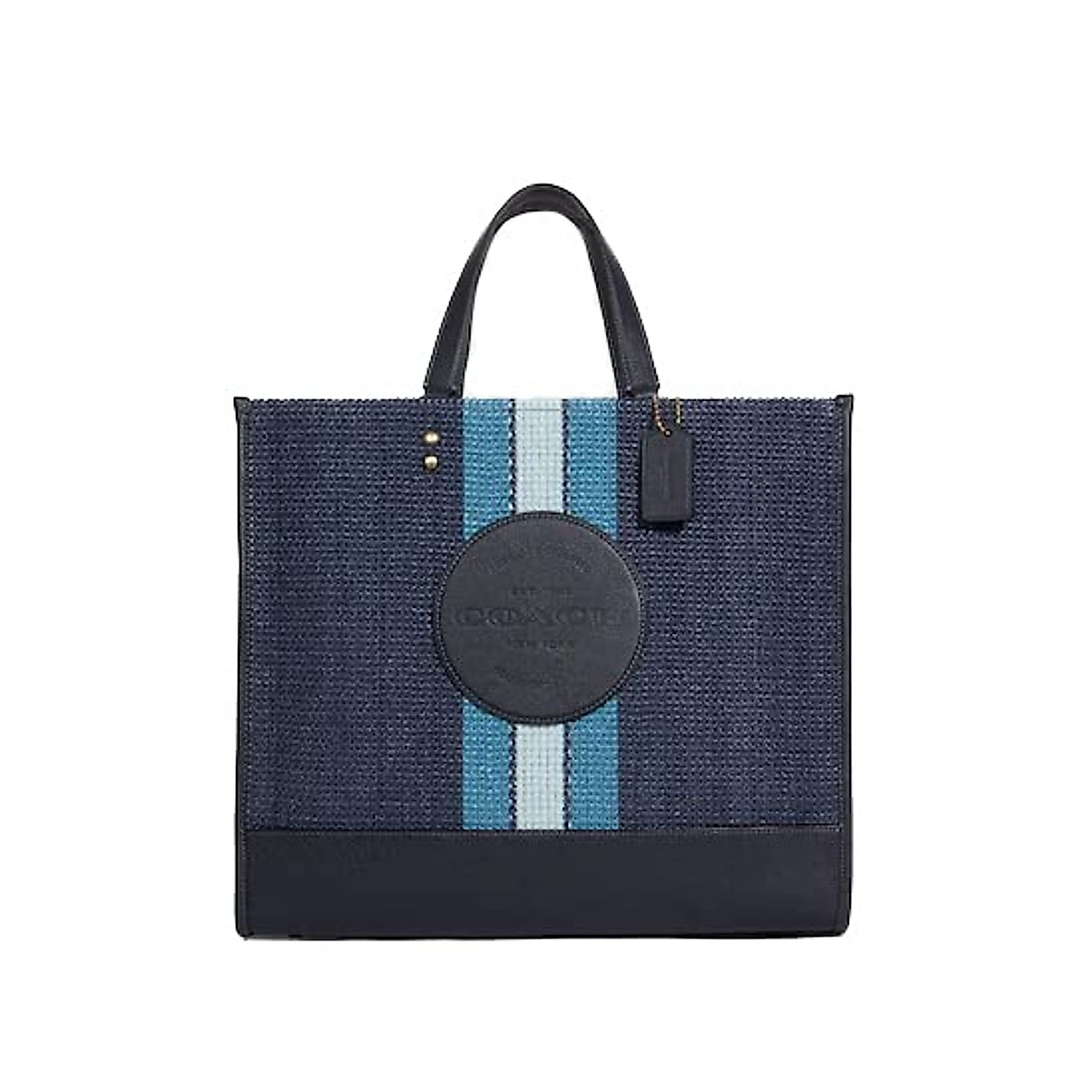 COACH Dempsey Leather Crossbody Tote 40 with COACH Patch in Navy/Blue/Multi - #CA593