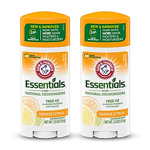 ARM & HAMMER Essentials Deodorant- Orange Citrus- Solid Oval - Made with Natural Deodorizers- Free From Aluminum, Parabens & Phthalates, 2.5 oz (Pack of 2)