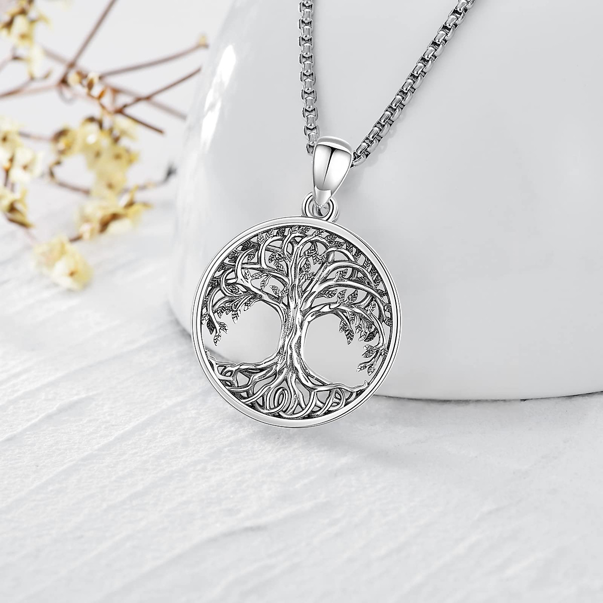 LOOVE Sterling Silver Tree of Life Pendant for Women Vintage Tree of Life Necklace Round Family Tree Pendant