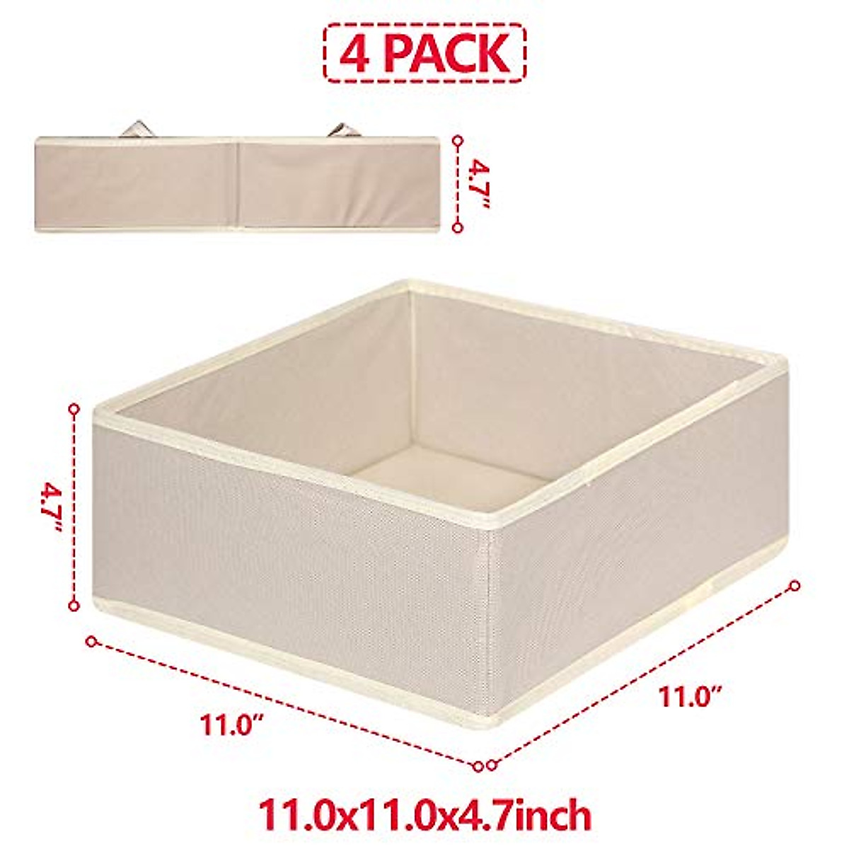 DIOMMELL 4 Pack Foldable Cloth Storage Box Closet Dresser Drawer Organizer Fabric Baskets Bins Containers Divider for Clothes Underwear Bras Socks Clothing,Beige 400