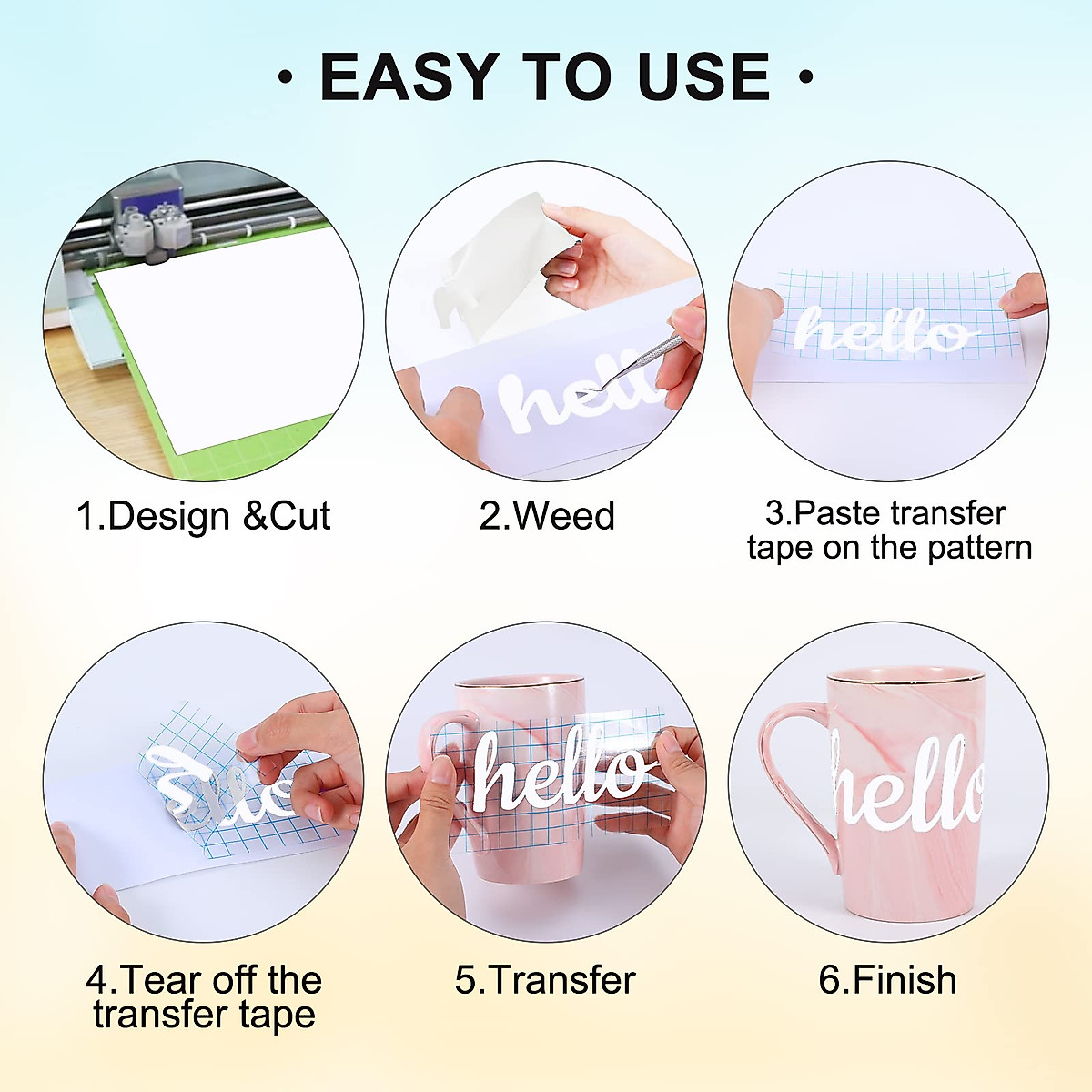 XSEINO Permanent Vinyl - 12" X 11FT White Adhesive Vinyl Roll for Cricut, Silhouette and Other Cutters, Permanent Outdoor Vinyl for Cup,Decor Sticker, Car Decal, Scrapbooking, Signs(Glossy White)