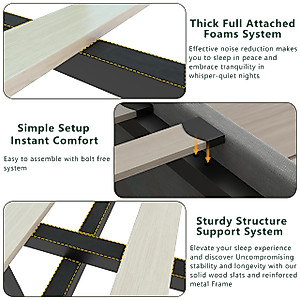 Loomie Full Lift Up Bed Frame with Charging Station & LED Lights, Upholstered Bed with Button Tufted Wingback Storage Headboard, Hydraulic Storage, No Box Spring Needed, Wood Slats Support,Light Grey