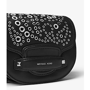 MICHAEL Michael Kors Cary Small Grommeted Leather Saddle Bag - Black $278