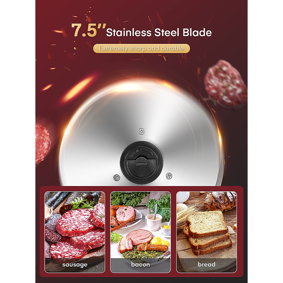 Meat Slicer Blade, Fohere 7.5'' Smooth Stainless Steel, Food Slicer Serrated Blade only for Fohere Meat Slicer