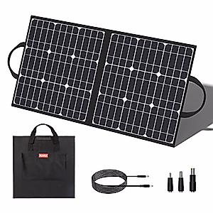 50W 18V Portable Solar Panel, FF FLASHFISH Foldable Solar Charger with 5V USB 18V DC Output Compatible with Portable Generator, Smartphones, Tablets and More