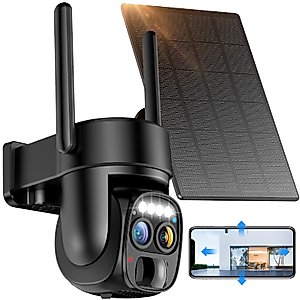 Hawkray Solar Security Wireless Outdoor Camera,8X Zoom,2K Resolution 360° Pan Tilt Control,WiFi Battery Powered Camera with Spotlight Siren PIR Motion Detection