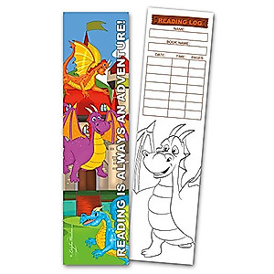 30 Assorted Coloring Bookmarks with Reading Logs (10 Designs, 3 Each)