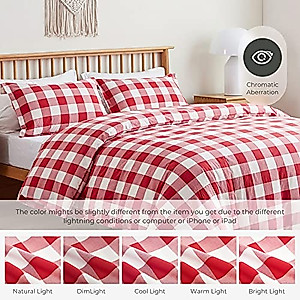 VEEYOO King Duvet Cover Cotton - 100% Washed Cotton Buffalo Plaid Duvet Cover Set with Zipper Closure, Extra Soft Breathable Comforter Cover (Red Buffalo Check)