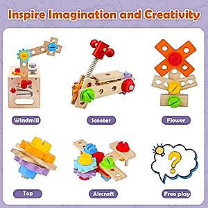 Wdmiya Wooden Toddler Tool Set, Toy Tools for Toddlers 3 4 Year Old and Montessori Educational STEM Toys, 29 Pcs Pretend Construction Toys Birthday Gifts for Boys & Girls.