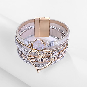 Multilayer Leather Wrap Bracelet for Women Black Leather Cuff Bracelet Western Boho Bracelet with Clasp Rhinestone Leather Bracelets Jewelry for Women Trendy Stocking Stuffers