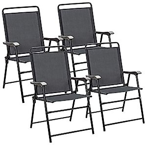 Giantex Set of 4 Folding Patio Chairs, Outdoor Patio Dining Chairs, Portable Sling Back Chairs for Front Porch, Beach, Garden, Backyard, Lawn, No Assembly, Grey