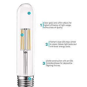 LUXRITE Vintage T9 LED Tube Light Bulbs 60W Equivalent, 2700K Warm White, 550 Lumens, Dimmable Edison Tubular Light Bulbs 5W, Clear Glass, LED Filament Bulb, UL Listed, E26 Standard Base (4 Pack)