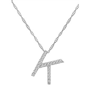 14K White Gold Diamond "K" Initial Pendant, 16" Necklace