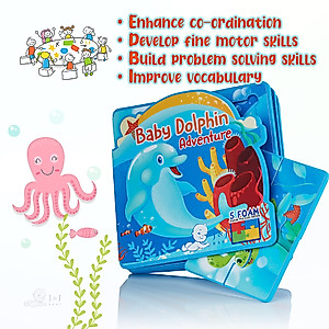 J&J Baby Toddler Puzzles - 5x4-Pieces Dolphin Adventure Soft Jigsaw Puzzles for Toddlers - Set of 5 Educational Learning Puzzles Book for Kids 2-3 Years Old