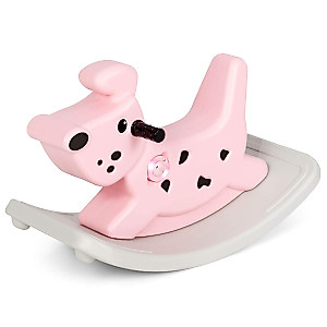 BABY JOY Kids Rocking Horse,Ride-on Horse for Toddlers with Music & Lights, HDEP Ride Animal Dog Rocker for Indoor & Outdoor,Boys & Girls Rocking Toy for Age 6 Mons Up (Pink)