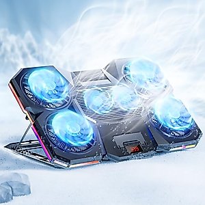 Gaming Laptop Cooling Pad,Large Size Laptop Cooler for 15"-21" Gaming Laptop with Silent Cooling Fans, RGB Lights, Laptop Cooling Stand with 5 Adjustable Heights, (Black with 18W Charger)