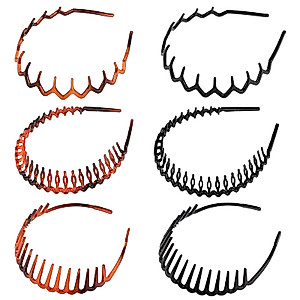 BAHABY 6 Pack Zig Zag Shark Tooth Hair Comb Headbands for Women Plastic Plain Hair Bands Hair Hoop Hair Accessories for Women