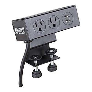 Stand Up Desk Store DeskPower Desktop Charging Station with 2 Port USB and AC Outlets and 10 Foot Extension Cord (Black)