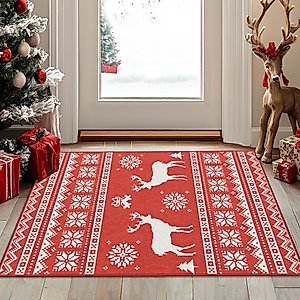 Bavni 2X3 Entryway Rug, Holiday Christmas Rug for Fireplace Bedroom, Non-Slip Small Area Rug, Soft Aesthetic Xmas Festive Carpet, Machine Washable Rug for Indoor Decor, Xmas Red