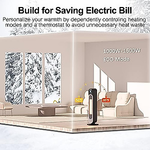 Uthfy 29 Inches Space Heater for Indoor Use Large Room, Electric Heater for Office, Room, Bedroom, Tower Space Heater Tall Ceramic Heater with Thermostat, Remote, Oscillation, UL Certified,12H Timer