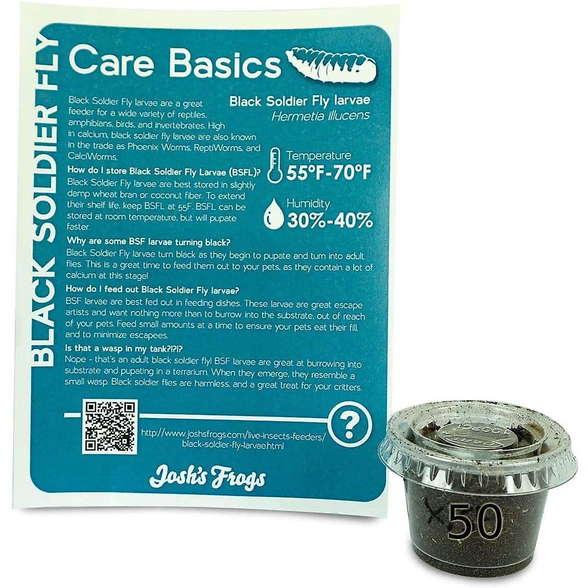 Josh's Frogs Black Soldier Fly Larvae (50 Count - Extra Small)