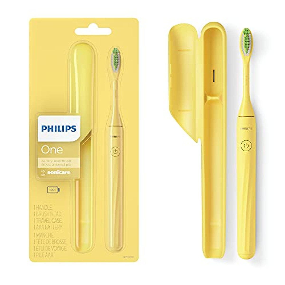 Philips One by Sonicare Battery Toothbrush, Mango, HY1100/02 + Philips One by Sonicare 2pk Brush Heads, Mango BH1022/02