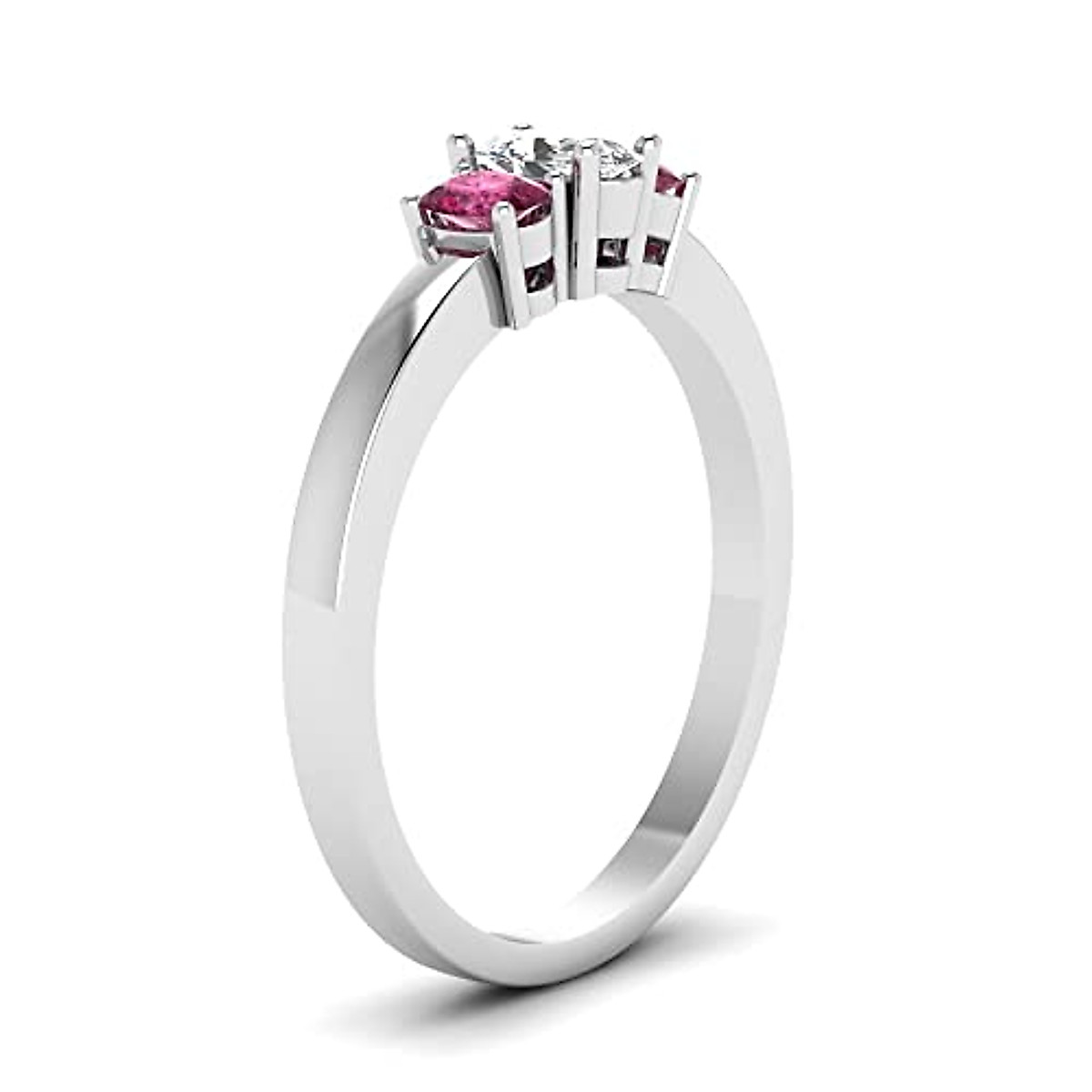 JewelryGift Oval 3 Stone Basket Ring Sterling Silver Created Pink Sapphire Oval Shape Pink Color 3 Stone Engagement Rings Prong Setting in Size 9 Party Wear Daily Wear Ornament