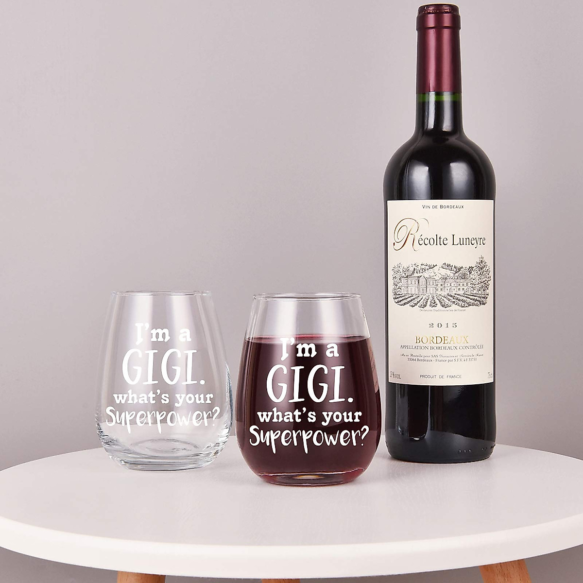 Grandma Gift - I'm A Gigi What's Your Superpower Stemless Wine Glass 15Oz, Grandma Wine Glass for Grandma, Grandmother, Gigi - Gift Idea for Mother's Day, Christmas, Birthday