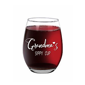 Grandma's Gift Sippy Cup Wine Glass for Women, Grandma, New Grandma, Grandmother, Funny Grandma Gifts from Grandson Granddaughter Stemless Wine Glass for Mother's Day Birthday Christmas 15 Oz