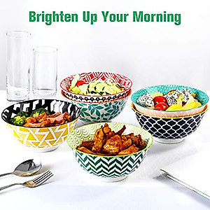 E-Gtong Ceramic Cereal Bowl 24 OZ, Porcelain Bowls Set of 6,Assorted Colorful Ceramic Bowl for Soup, Pasta, Salad and Rice, Microwave & Dishwasher Safe