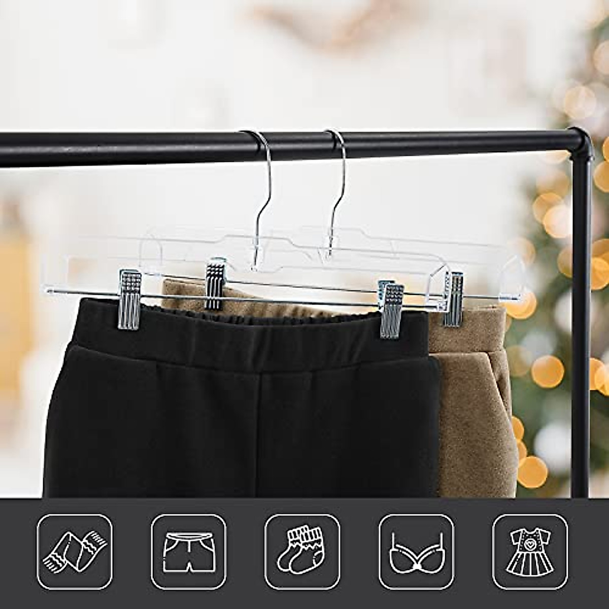 HOUSE DAY Clear Skirt Hangers 12 Pack and White Velvet Hangers 50 Pack, Closet Hangers Set, College Dorm Room Essentials