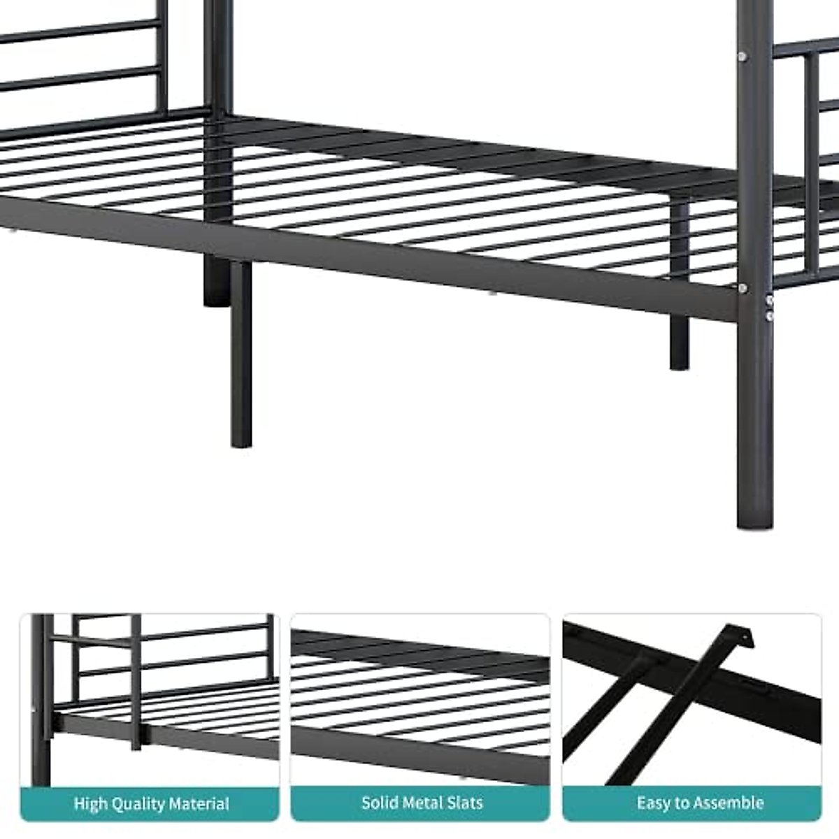 Bunk Beds Frame Twin Over Twin, Heavy Duty Twin Size Metal Bunk Bed Frame with Guardrail & Ladders , Space-Saving, Noise Free, No Box Spring Needed (Black) 2685