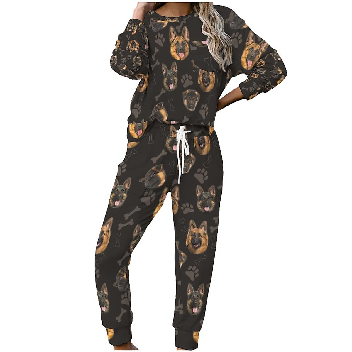 Ginchantoke German Shepherd Women Pajama Pullover Sweatshirt And Sweatpant Set Loungewear Lounge Set For Women multicolor XX-Large