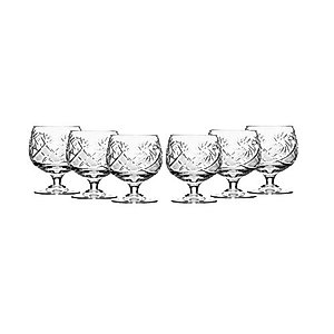 Set of 6 Russian Cut Crystal Cognac Brandy Whiskey Snifters Goblets, Handmade Glassware