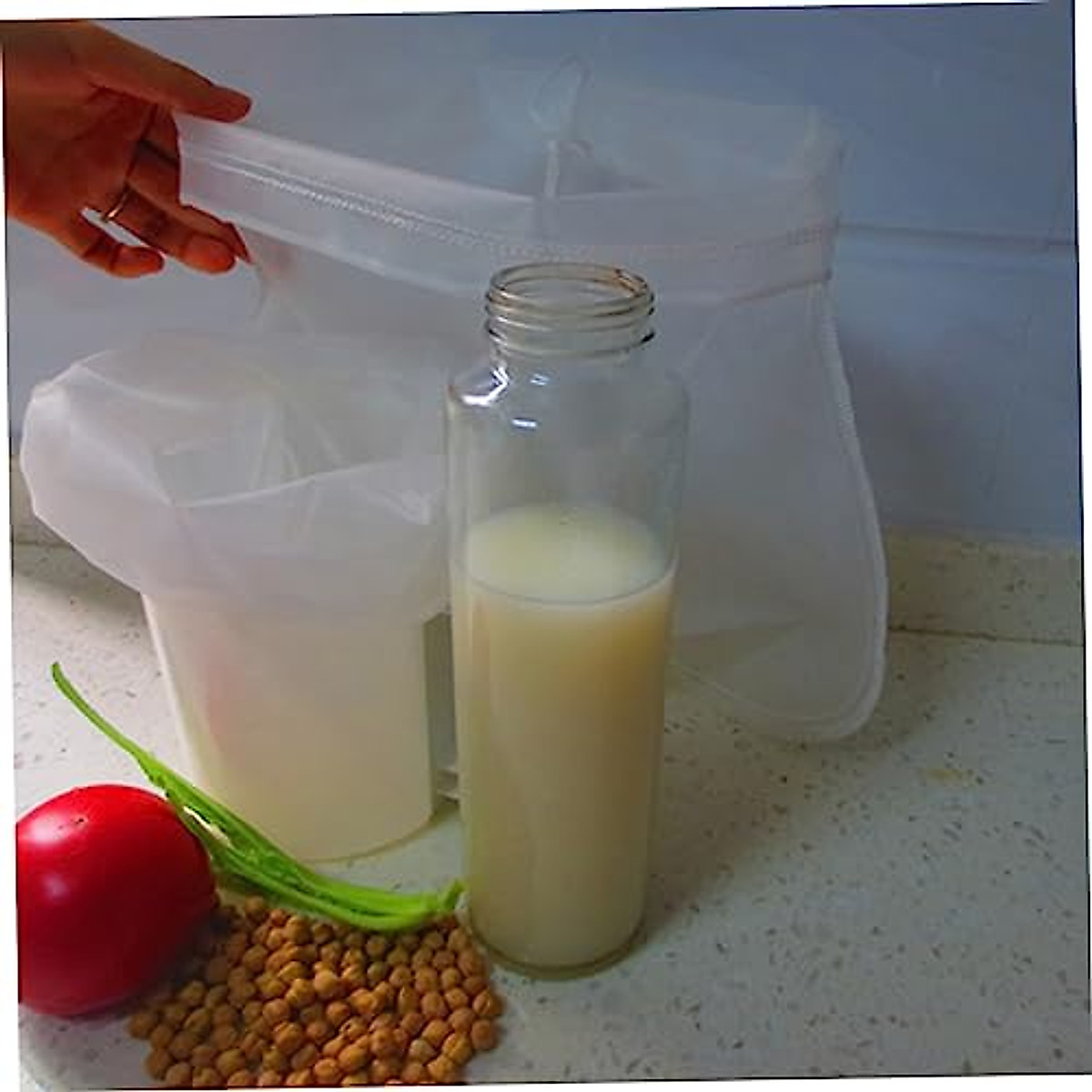HOMSFOU 4 Pcs Nut Milk Bag Yogurt Strainer Bag Reusable Straining Bag Food Strainer Cheesecloth Bag Filter Mesh Bag Brew Bag Organic Nuts Cheesecloth Straining Bags White Filter Bag Coffee