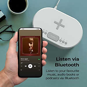 i-box Dawn, Alarm Clock for Bedrooms, FM Radio Alarm Clock with Wireless Charging, Speakers with Bluetooth, Digital Alarm Clock, USB Port, Dimmable Night Light (White)