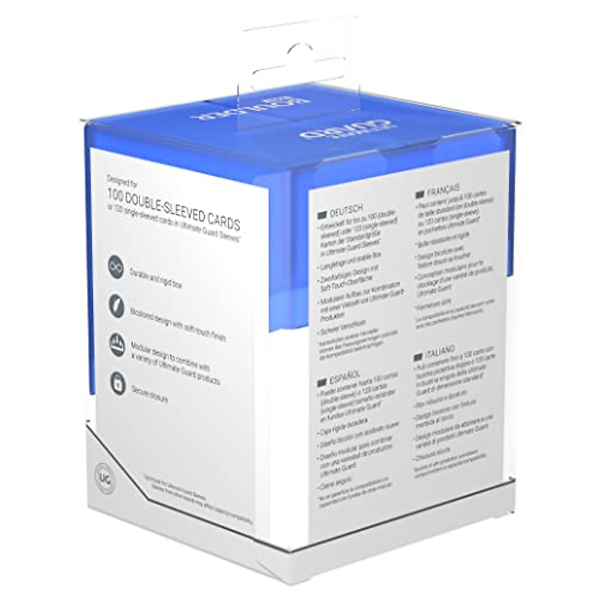 Ultimate Guard Boulder Synergy 100+, Deck Case for 100 Double-Sleeved TCG Cards, White/Blue, Secure & Durable Storage for Trading Card Games