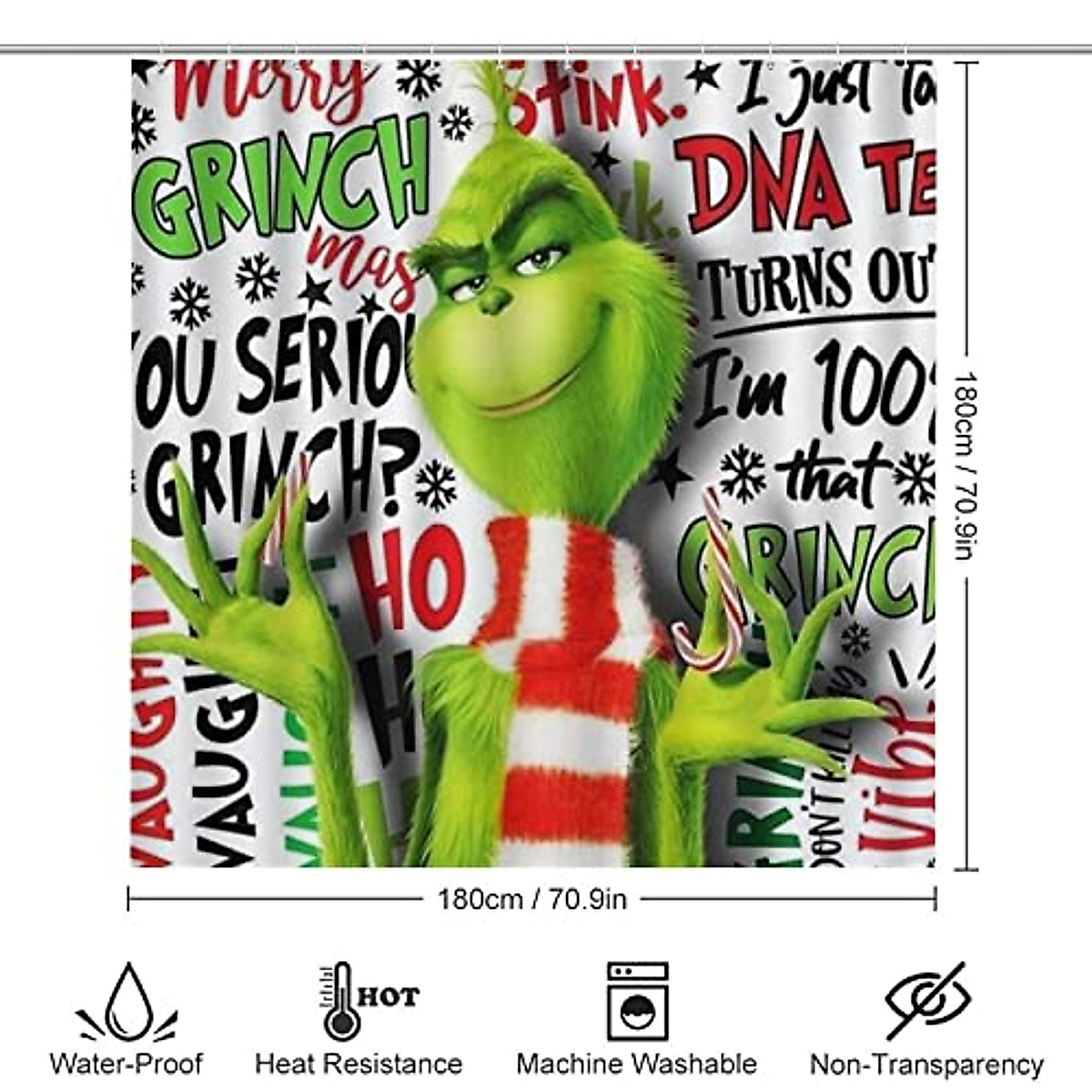 LIXBDHN 4Pcs Christmas Shower Curtain, Toilet Lid Rug, Contour Mat and Bath Mat with 12 Hooks for Bathroom Set Decor (72 x 72 Inch)