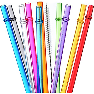 ALINK 13 inch Reusable Plastic Straws, Extra Long Colorful Tritan Tumbler Replacement Straws for Stanley Cups, 1 Gallon, 64/40/ 32 oz Water Bottles, Set of 10 with Brush