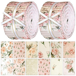 Hosuly 40 Pcs Spring Pink Floral Fabric Jelly Fabric for Quilting Patchwork Roll Vintage Rose Quilting Strips 2.55 Inch Precut Patchwork Roll for Craft Sewing DIY Crafts