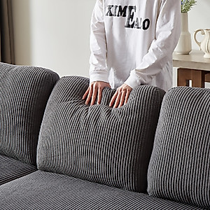 FANYE L-Shaped 3-Seaters Reversible Sleeper Sectional Convertible Sofabed Comfortable Corduroy Upholstered Corner Sofa with Pull Out Sleep Couch Bed and Cupholders for Compact Space Living Room