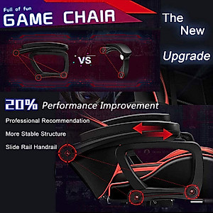 White Gaming Chair with LED Light, Ergonomic Pro Gaming Chair with Full Massage Lumbar Support, Bluetooth Speakers Computer Chair for Retractible Footrest and Backrest Adjustable,White