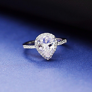 Uloveido 925 Sterling Silver Pear Shaped Ring Simulated Diamond CZ Halo Promise Engagement Ring for Her (White, Size 8) JZ116