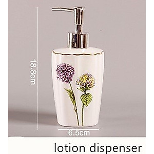 JruF Dandelion Love Ceramic 5 Piece Set Of Bathroom Accessories, Including Decorative Countertop Soap Box, Toothbrush Holder, Tumbler, Lotion Dispenser, Gift Box (Purple)