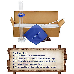 Circrane 0-200 Proof & Tralle Alcohol Hydrometer with Glass Test Jar Kit, Accurate Tester & Glass Cylinder for Liquor, Distilling Moonshine Alcoholmeter Set