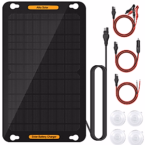 Allto Solar 10W 12V Solar Trickle Charger & Maintainer, 10 Watt 12 Volt Solar Battery Charger with Built in MPPT Charge Controller + Visual LED Indicator for Car, Boat, Motorcycle, RV, ATV