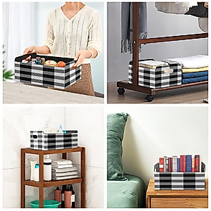 YETTASBIN Buffalo Plaid Felt Storage Baskets with Handle, Collapsible Open Storage Bin Drawers Storage Box for Shelf Closet Office Bedroom Nursery Home, 14 x 5 x 10 Inch