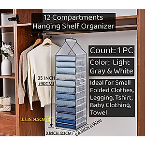 Fordonral Hanging Closet Organizer 12 Shelves, Small Compartments Wardrobe Hanging Organizer for T Shirt Towel Legging Organizer, Space Saving Closet Organizers and Storage, 1 Pack